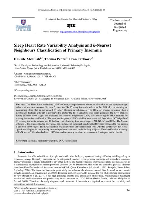Pdf Sleep Heart Rate Variability Analysis And K Nearest Neighbours