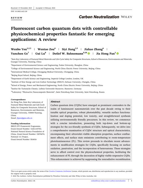 Pdf Fluorescent Carbon Quantum Dots With Controllable Physicochemical Properties Fantastic For