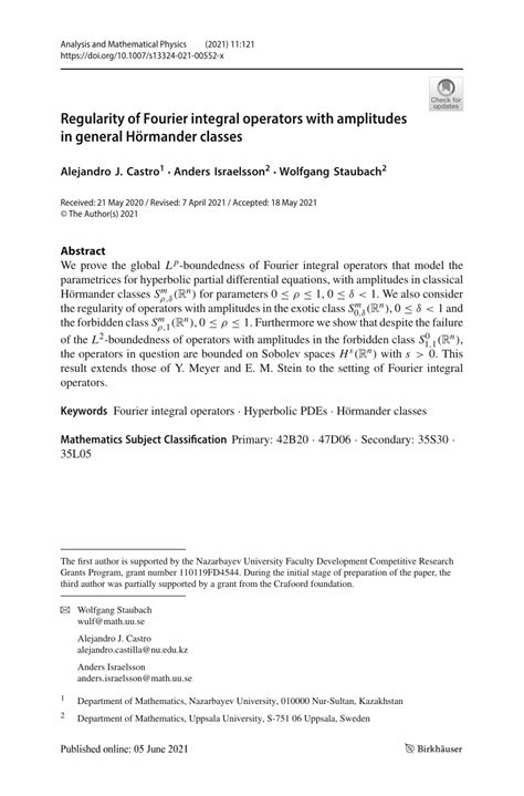 Pdf Regularity Of Fourier Integral Operators With Amplitudes In General Hörmander Classes