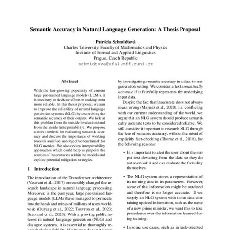 Semantic Accuracy In Natural Language Generation A Thesis Proposal