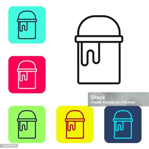 흰색 배경에 격리된 검은색 선 페인트 버킷 아이콘입니다 색상 정사각형 단추로 아이콘을 설정합니다 벡터 개념에 대한 스톡 벡터