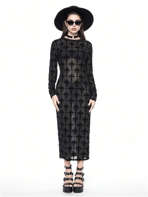 Romwe Goth Womens Gothic Sheer Mesh Cross Overlay Cover Up For Summer