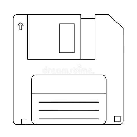 Floppy Disk Or Diskette Retro Electronic Storage Device Flat Vector Outline For Coloring Book