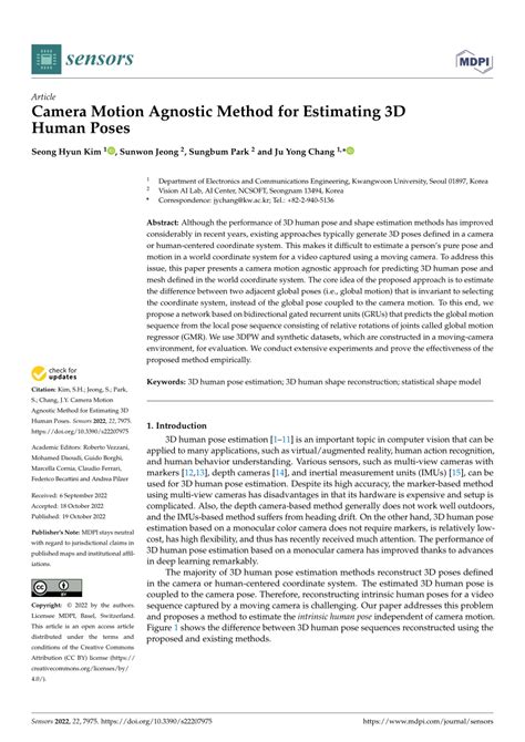 Pdf Camera Motion Agnostic Method For Estimating 3d Human Poses