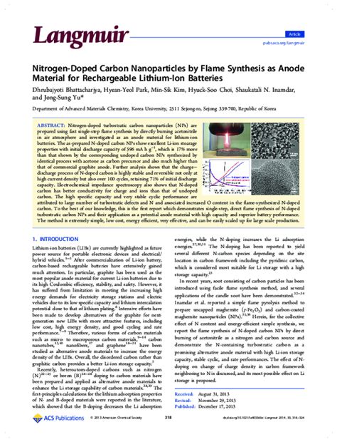 Pdf Nitrogen Doped Carbon Nanoparticles By Flame Synthesis As Anode