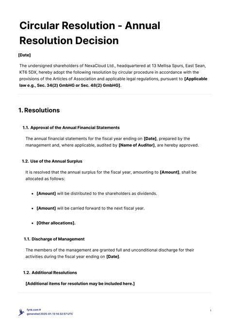 Circular Resolution Template For Acquisition Of Assets Fynk