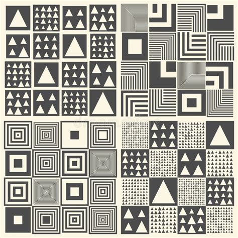 seamless chaotic square and triangle pattern set vector monochrome