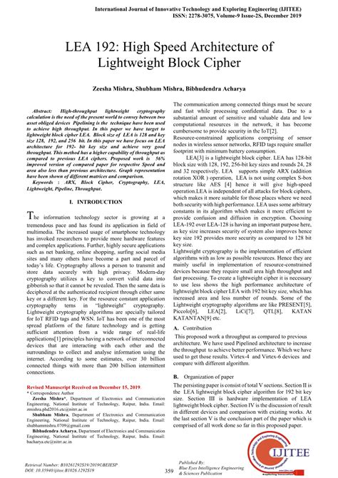 lea 192 high speed architecture of lightweight block cipher docslib