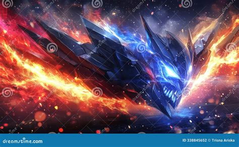 A Dynamic Fiery Dragon Head Composed Of Angular Crystalline Shapes