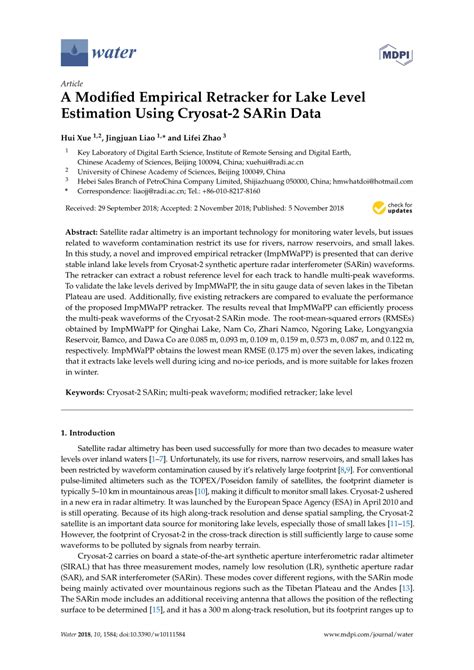 Pdf A Modified Empirical Retracker For Lake Level Estimation Using Cryosat 2 Sarin Data