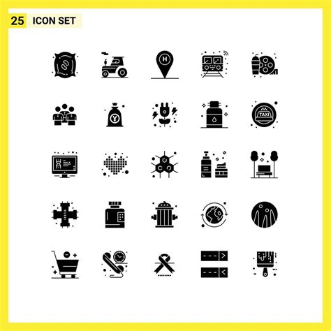 User Interface Pack Of 25 Basic Solid Glyphs Of Real Train Beach Smart Internet Editable Vector