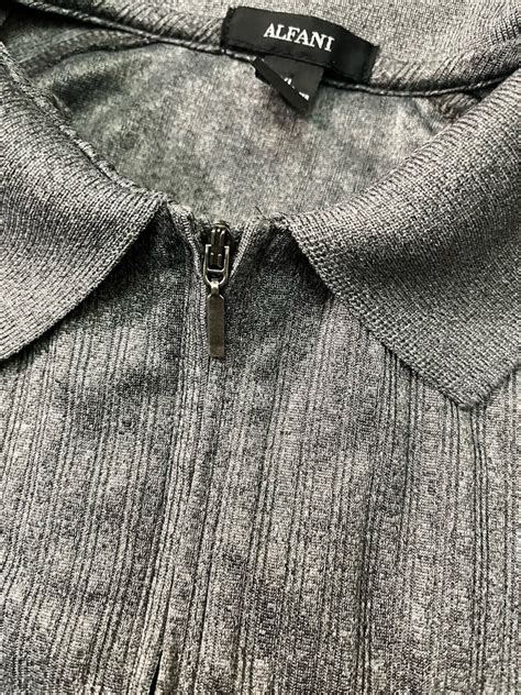 Alfani Mens Xl Gray Short Sleeve Polo Shirt Ribbed Textured Casual