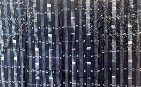Japanese Vintage Indigo Woven Ikat Kasuri With Sashiko Textile Panel