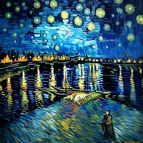 Noite Estrelada Sobre O Ródano Por Vincent Van Gogh Generative Ai