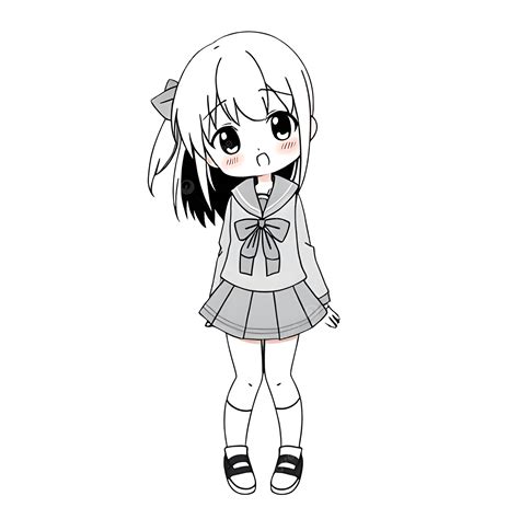 Süßes Anime Mädchen Schulmädchen Clipart Schwarz Weiße