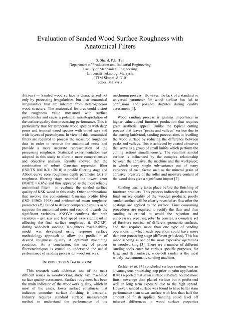 Evaluation Of Sanded Wood Surface Roughness With Anatomical