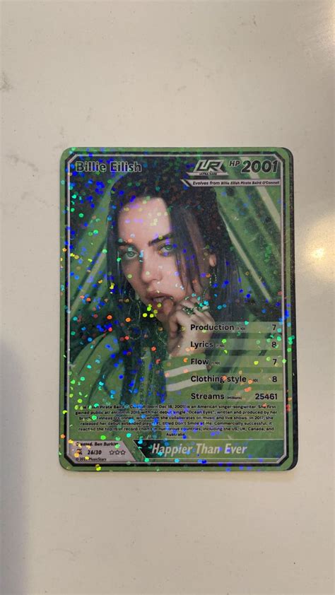 Billie Eilish Music Artist Custom Trading Card 300 Gsm 26 Of Etsy Uk
