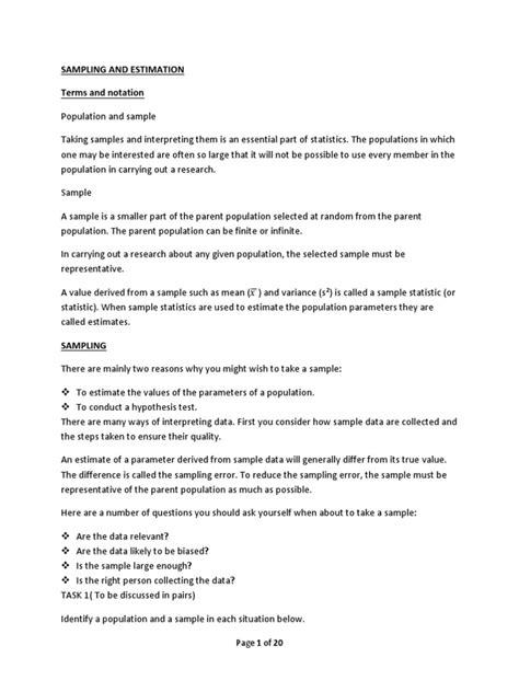 sampling and estimation notes and examples pdf estimator variance