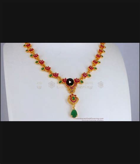 Semi Precious Ruby Emerald Green Red Stone Gold Necklace Nckn2425