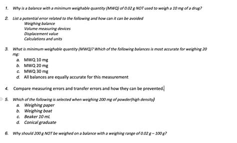 Solved 1 Why Is A Balance With A Minimum Weighable Quantity