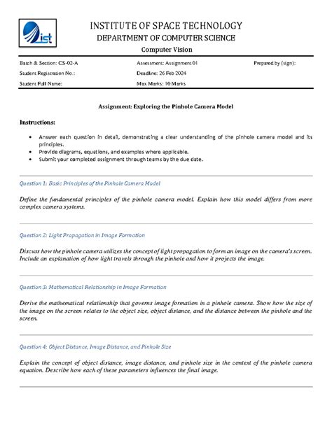 Cv Assignment 01 Assignment Institute Of Space Technology