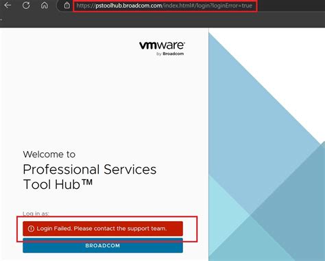 Professional Services Tool Hub Down Login Failed Vmware Vsphere