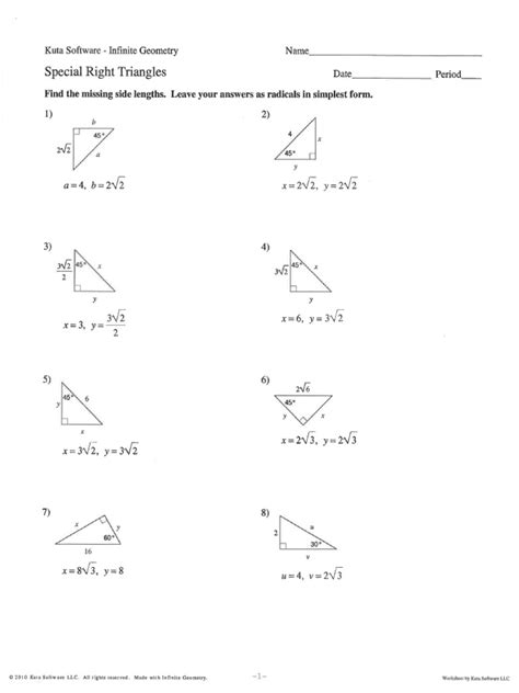 Kuta Software Infinite Geometry Special Right Triangles Answers ~ Math