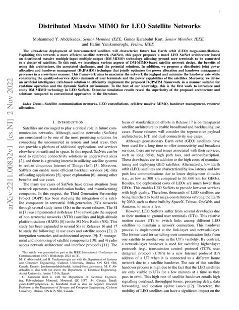 Pdf Distributed Massive Mimo For Leo Satellite Networks