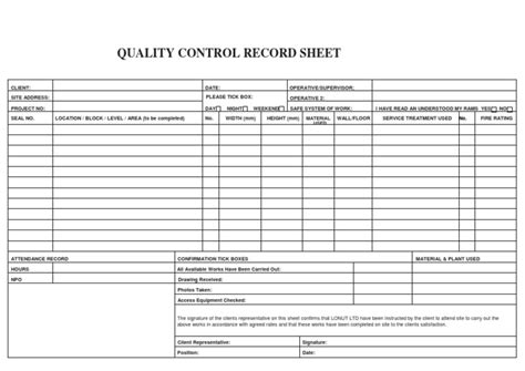 Quality Control Sheets Pdf