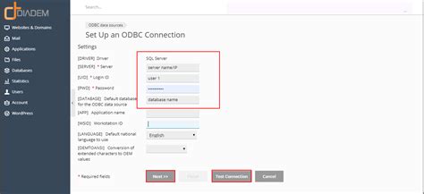 creating odbc dsn through plesk diadem technologies support