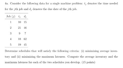 solved consider the following data for a single machine