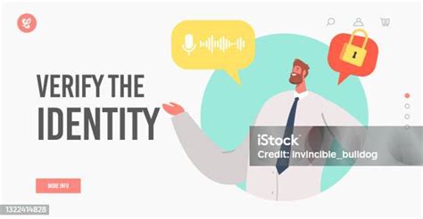 Id 방문 페이지 템플릿을 확인합니다 사업가 캐릭터 음성 인식 시스템 인터넷 프로필에 액세스 승인에 대한 스톡 벡터 아트 및