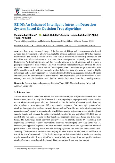 Pdf E2ids An Enhanced Intelligent Intrusion Detection System Based