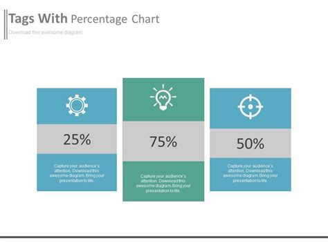 three text boxes with percentage values and icons powerpoint slides