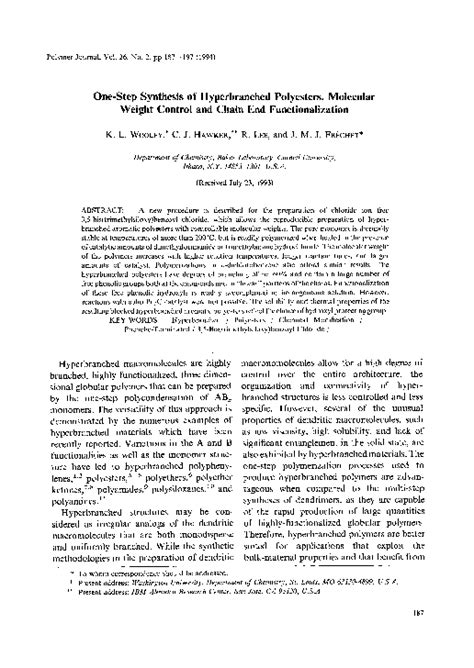 Pdf One Step Synthesis Of Hyperbranched Polyesters Molecular Weight