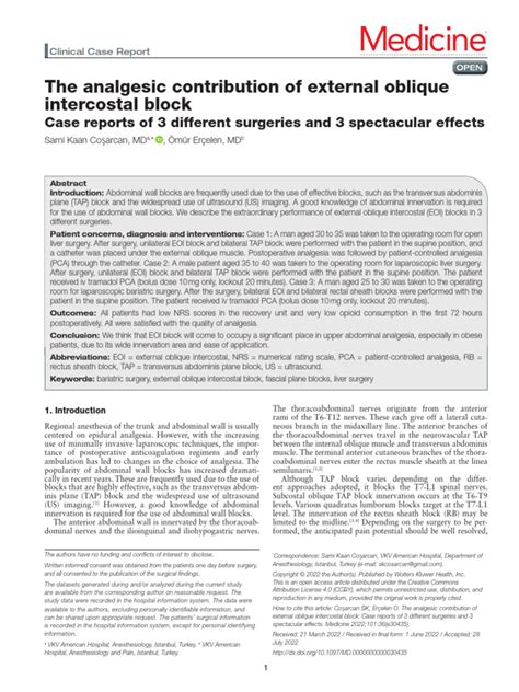 Medicine The Analgesic Contribution Of External Oblique Intercostal