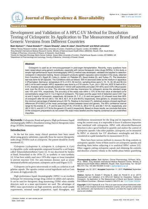 Pdf Development And Validation Of A Hplc Uv Method For Dissolution