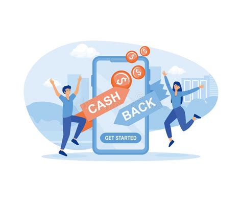 Online Cash Back Or Money Refund Concept Happy People Receiving Cash