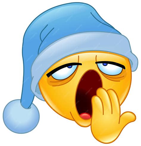 Premium Vector Sleepy Emoji Emoticon Yawning And Wearing A Nightcap