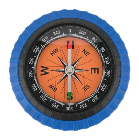 A Close Up View Of A Blue Compass With An Orange Face And Black