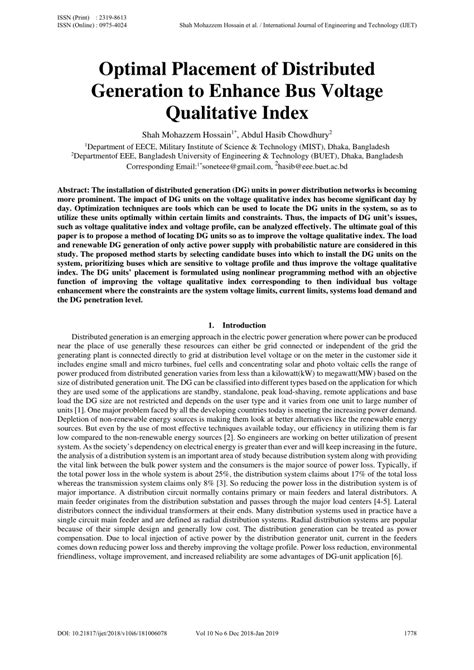 Pdf Optimal Placement Of Distributed Generation To Enhance Bus