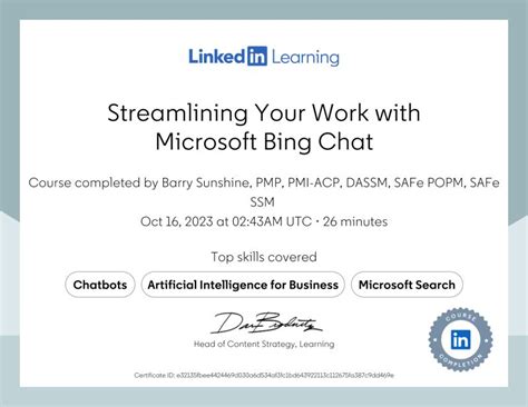 Certificate Of Completion Barry Sunshine Pmp Pmi Acp Dassm Safe Popm Safe Ssm