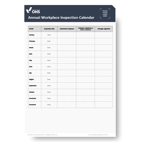 Basic Inspection Calendar Everything Ohs