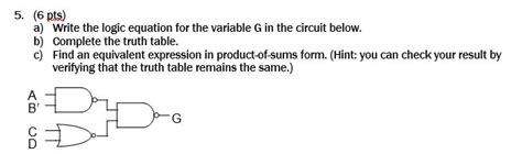 Solved Write The Logic Equation For The Variable G In The
