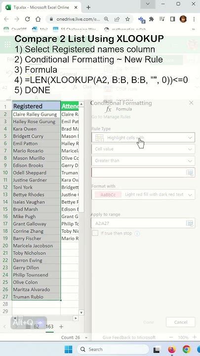 Compare Two Lists To Find Missing Values Using Xlookup In Excel Excel Tips And Tricks Youtube