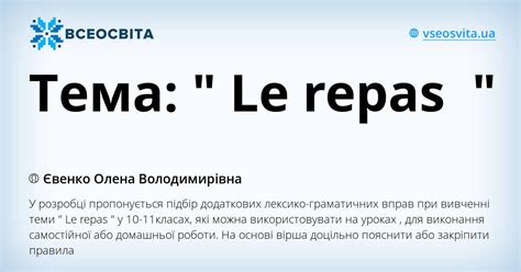 Тема Le Repas Інші методичні матеріали Французька мова