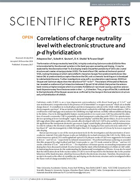 Pdf Correlations Of Charge Neutrality Level With Electronic Structure And P D Hybridization