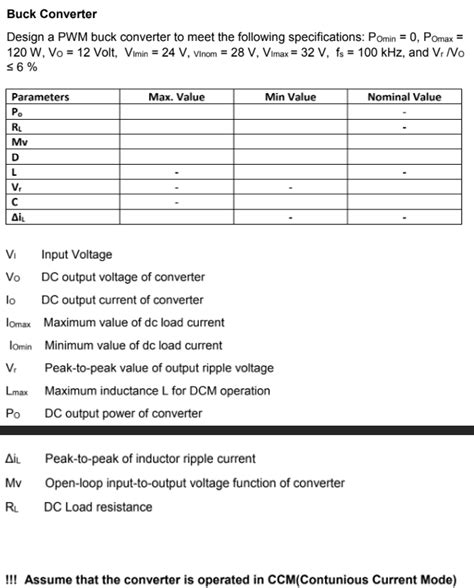 Solved Buck ConverterDesign A PWM Buck Converter To Meet The Chegg Com