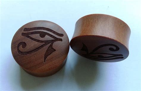 1 Pair Organic Hand Carved Egyptian Eye Saba Wood Saddle Ear Plugs