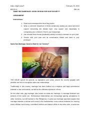 Module 4 Assignment Datu Angel Lyka P Docx Datu Angel Lyka P BSCE 1C SAME SEX MARRIAGE GOOD